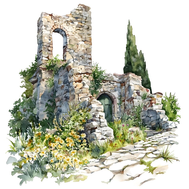 10 Medieval Ruin Clipart Digital Watercolor Painting Ancient Castle ...