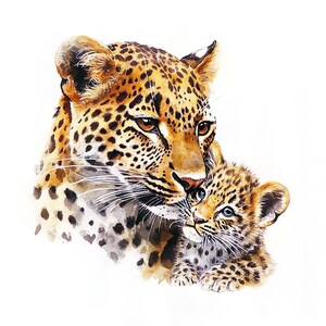 10 Leopard Mother With Her Baby Clipart Set Wild Safari Animal Family ...