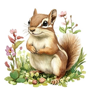 10 Chipmunk Clipart Set, Digital Watercolor Painting, Woodland Forest ...