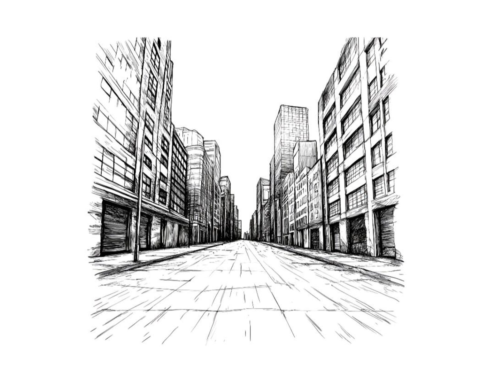 10 Cityscape Street View Clipart Set Digital Black and White Sketch ...