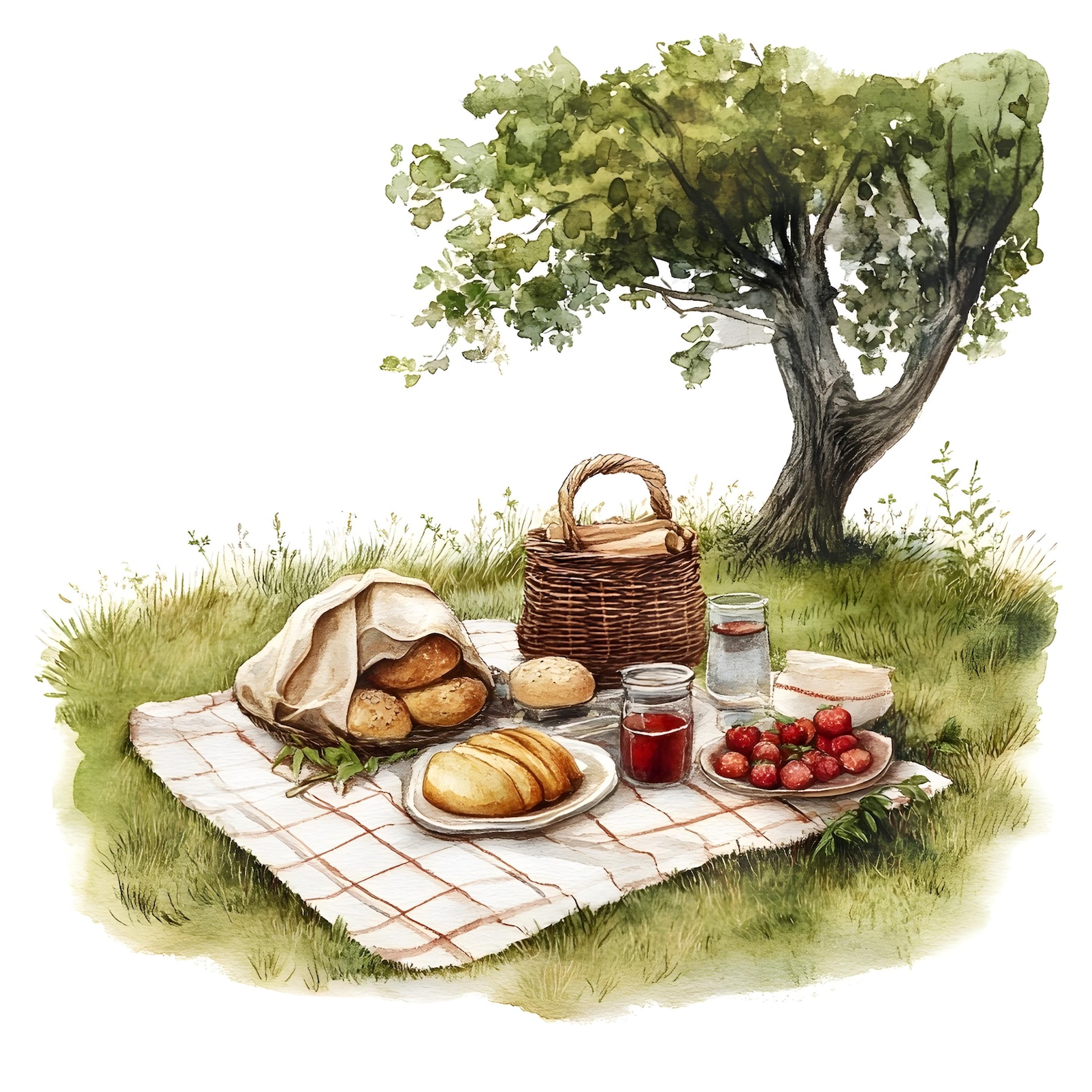 10 Picnic Summer Scenery Clipart Set Digital Watercolor Painting Food ...