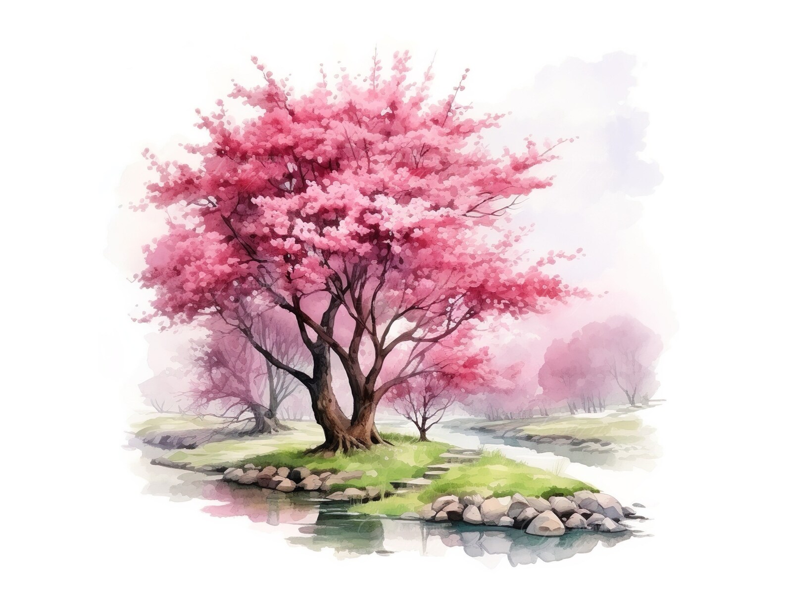 10 Cherry Tree Clipart, Digital Blossom Illustration, Japanese Blossom ...