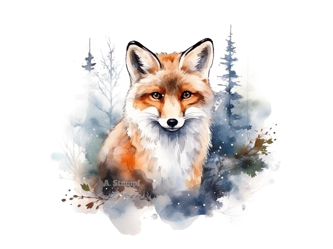 Fox in Winter Clipart Set 10 High Quality Jpgs Watercolor - Etsy