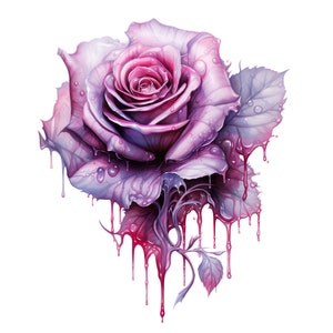 10 Poisoned Rose Clipart Set Digital Watercolor Vintage Painting Dark ...