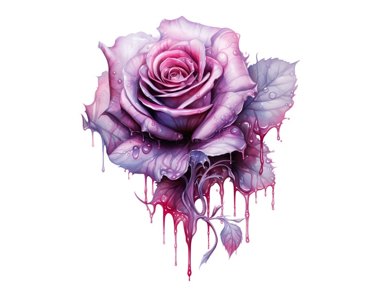 10 Poisoned Rose Clipart Set Digital Watercolor Vintage Painting Dark ...