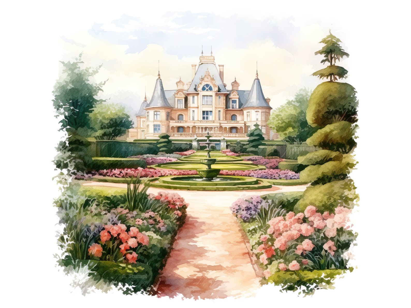 10 Formal Garden Elegant Landscape Clipart Set, Classic Botanical ...