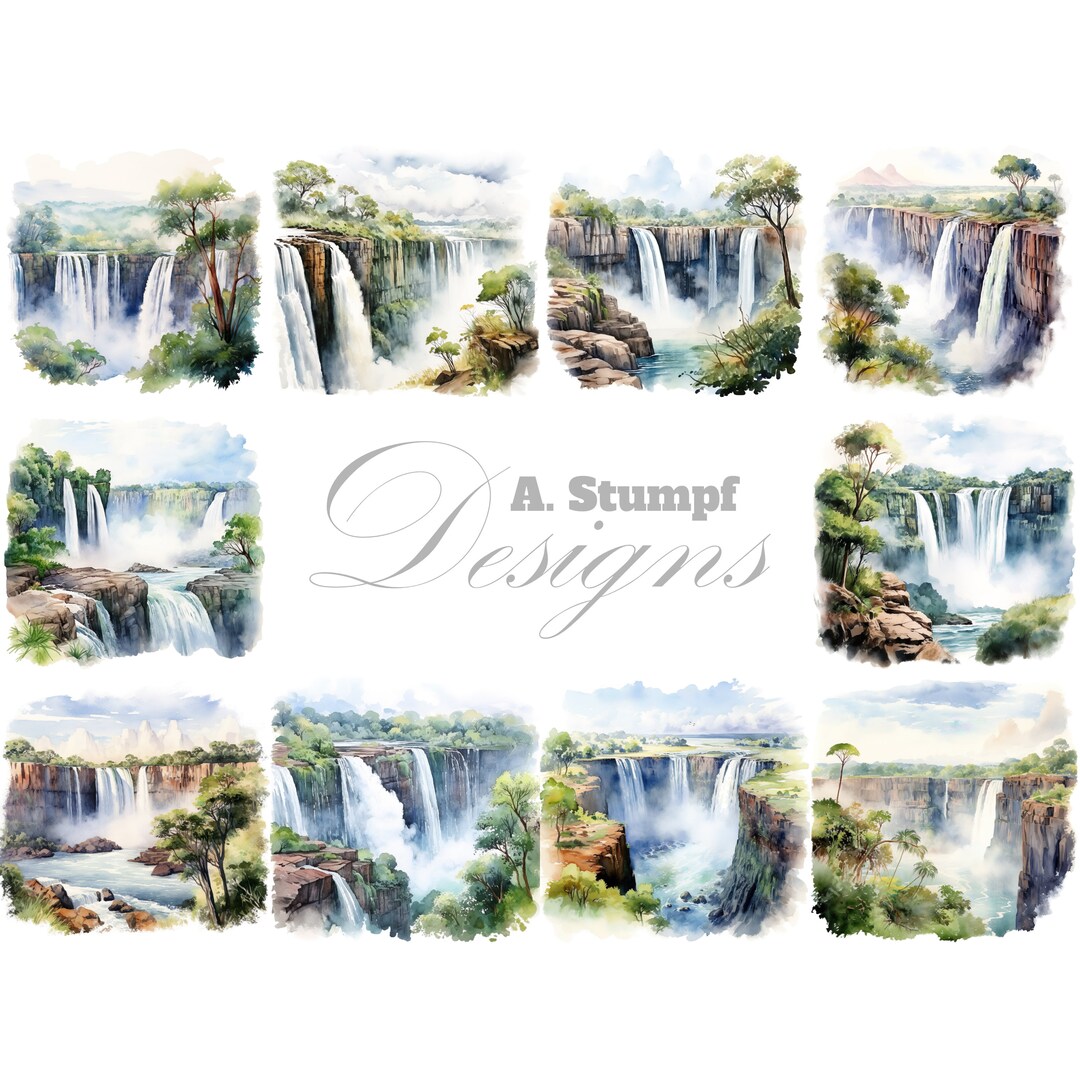 African Waterfall Landscape Clipart Printable Decor Clip Art Bundle ...