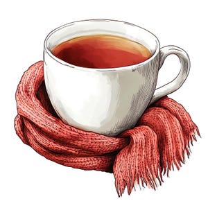 10 Cozy Cup of Tea With Scarf Clipart Set Digital Watercolor Painting ...