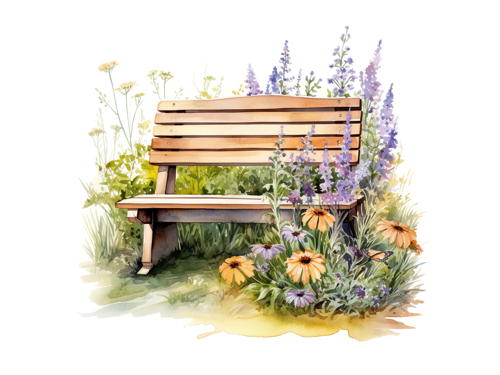 Floral Art Print Bench Clipart Set Garden Bench Watercolor Clipart ...