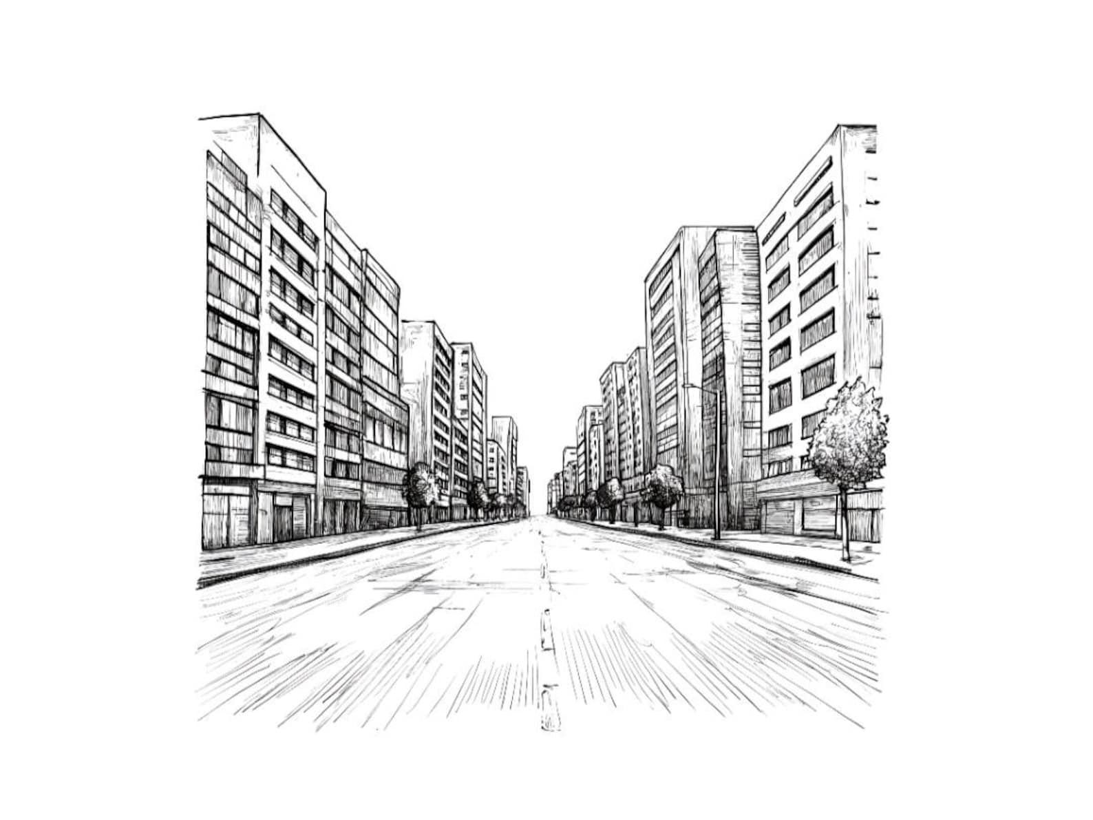 10 Cityscape Street View Clipart Set Digital Black and White Sketch ...