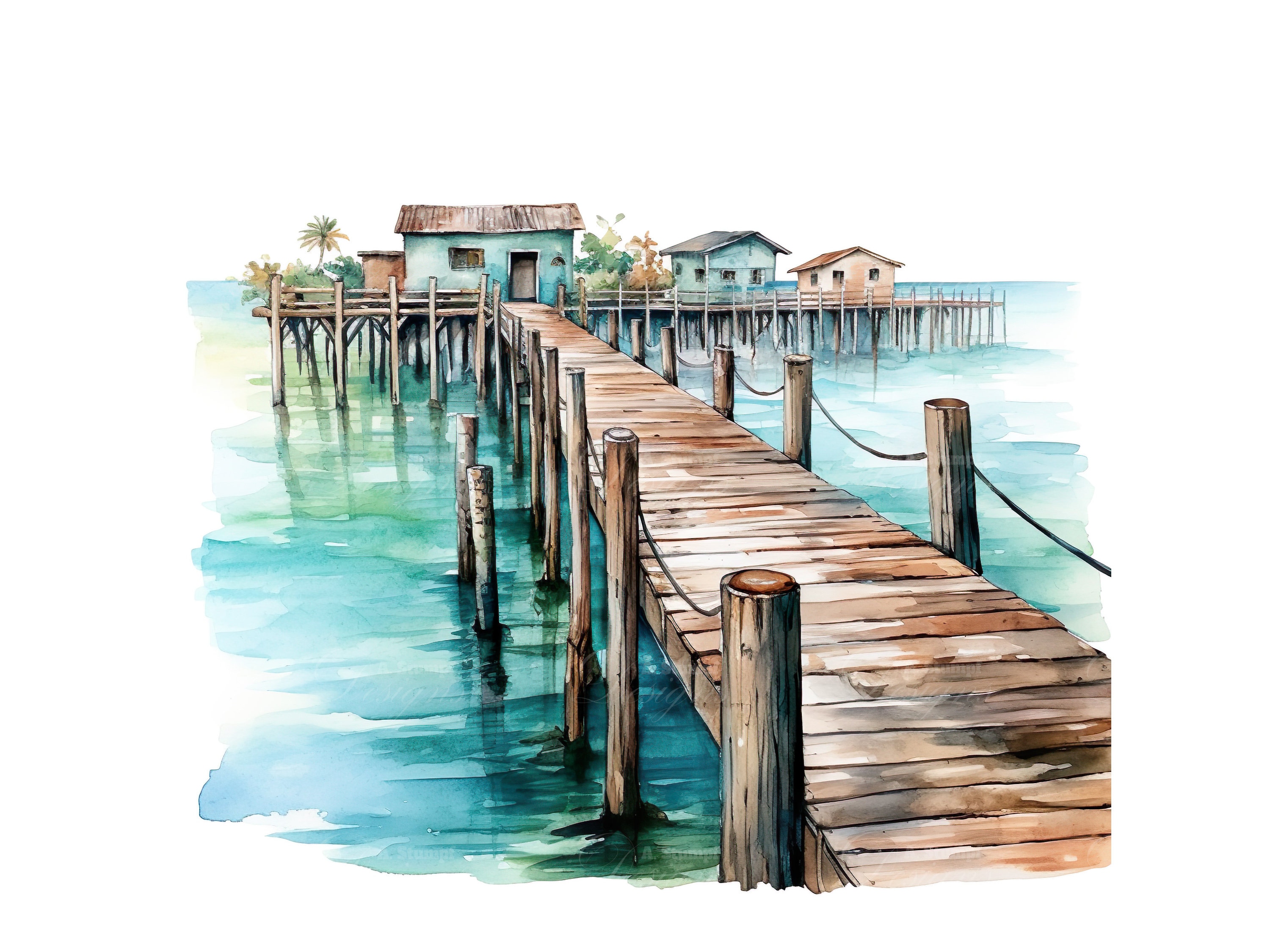 10 Old Wooden Pier, Vintage Dock Illustration, Weathered Boardwalk ...