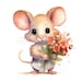 10 Mouse Holding Flowers Clipart Set Digital Watercolor Painting ...