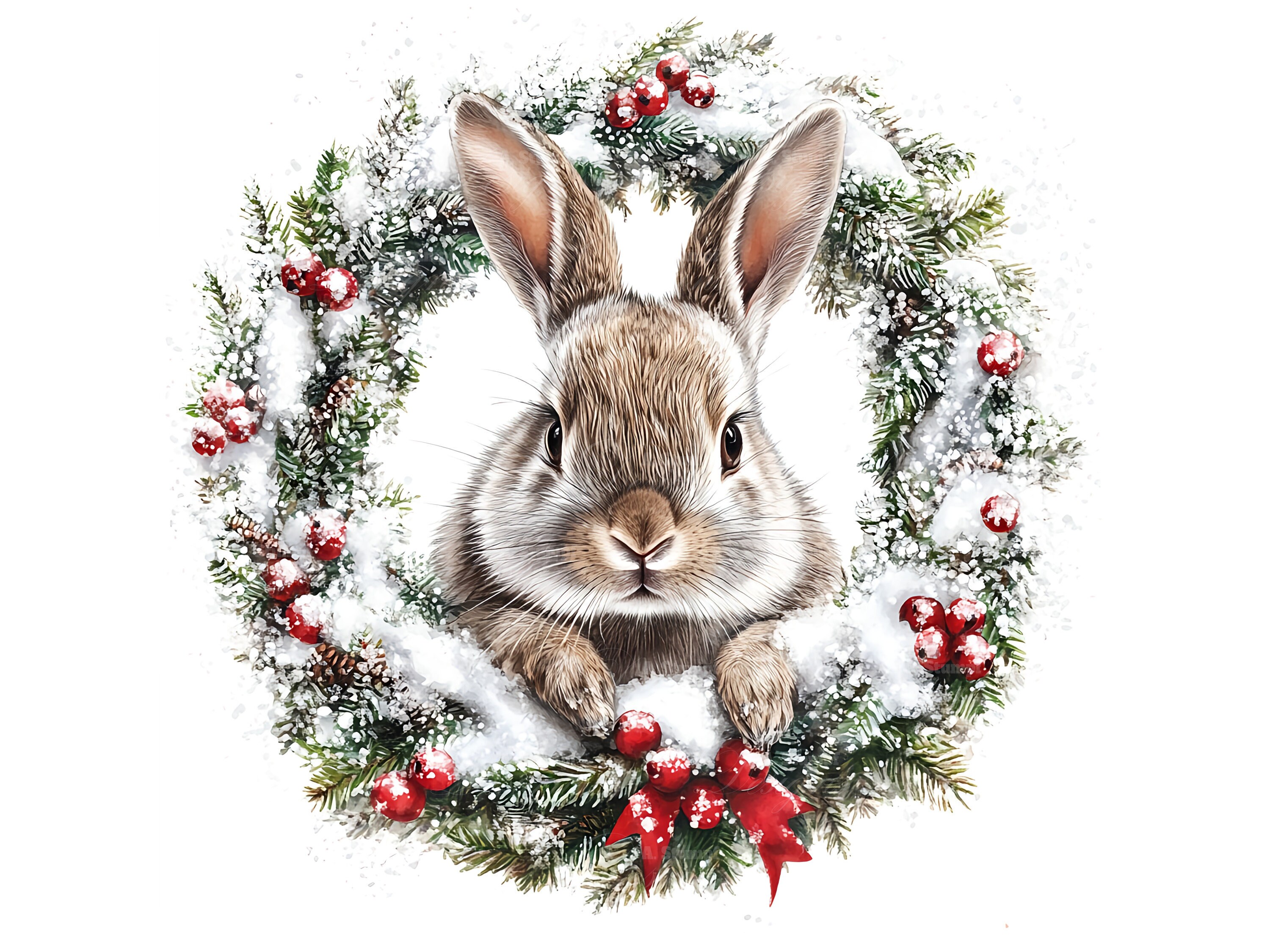 10 Bunny in Winter Wreath Clipart, Cute Christmas Animal Illustration ...