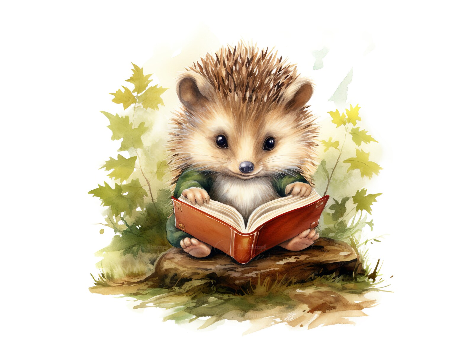 10 Baby Hedgehog Reading a Book Cute Nursery Art Woodland Animal ...