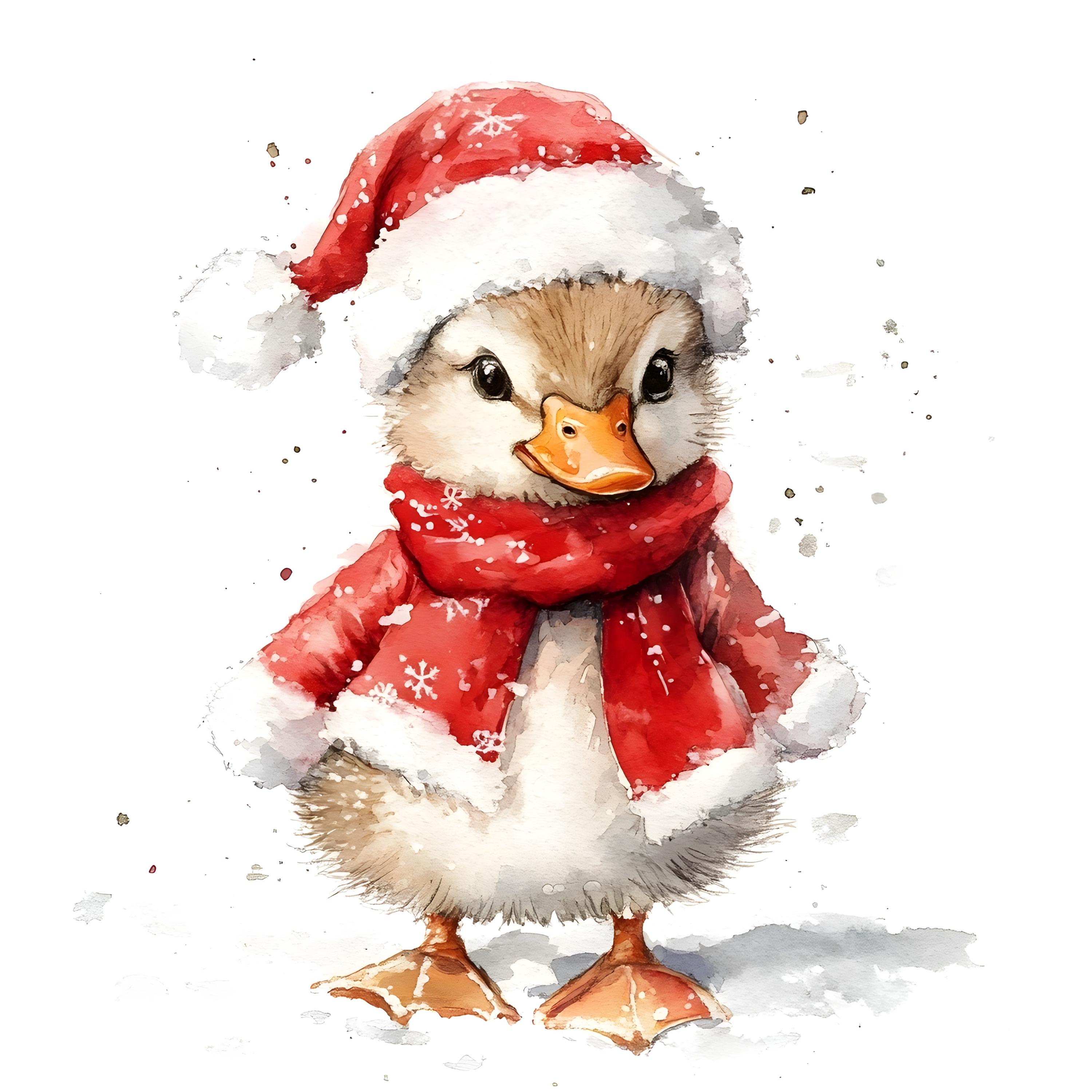 10 Funny Christmas Duck Clipart Set Digital Watercolor Painting Festive ...