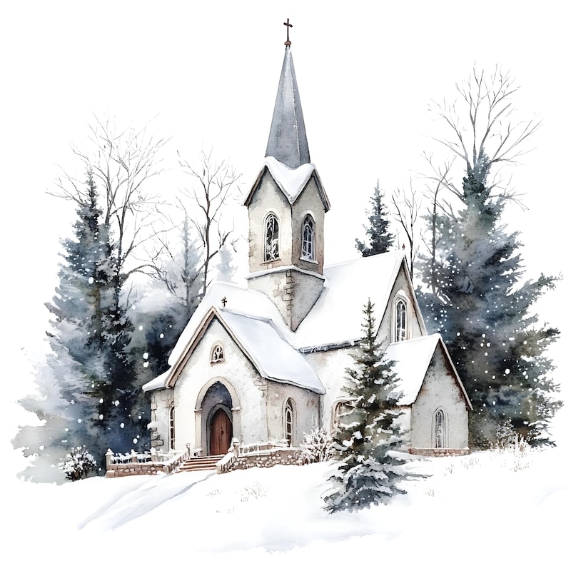 Winter Church Art - Etsy