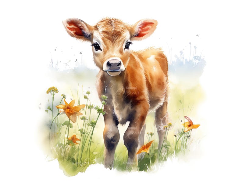 10 Calf Clipart Set Digital Watercolor Painting Farm Animal ...