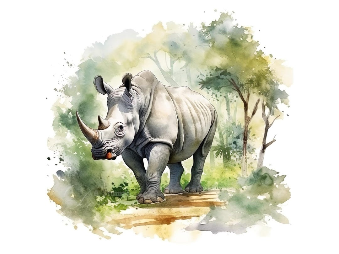 10 Rhino Clipart Set Digital Watercolor Painting Safari Animal ...