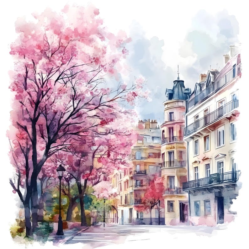 10 Spring Cityscape Clipart Set Digital Watercolor Painting Floral ...