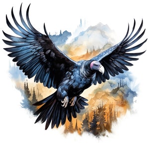 10 Flying Condor Clipart Set Digital Watercolor Painting Exotic ...