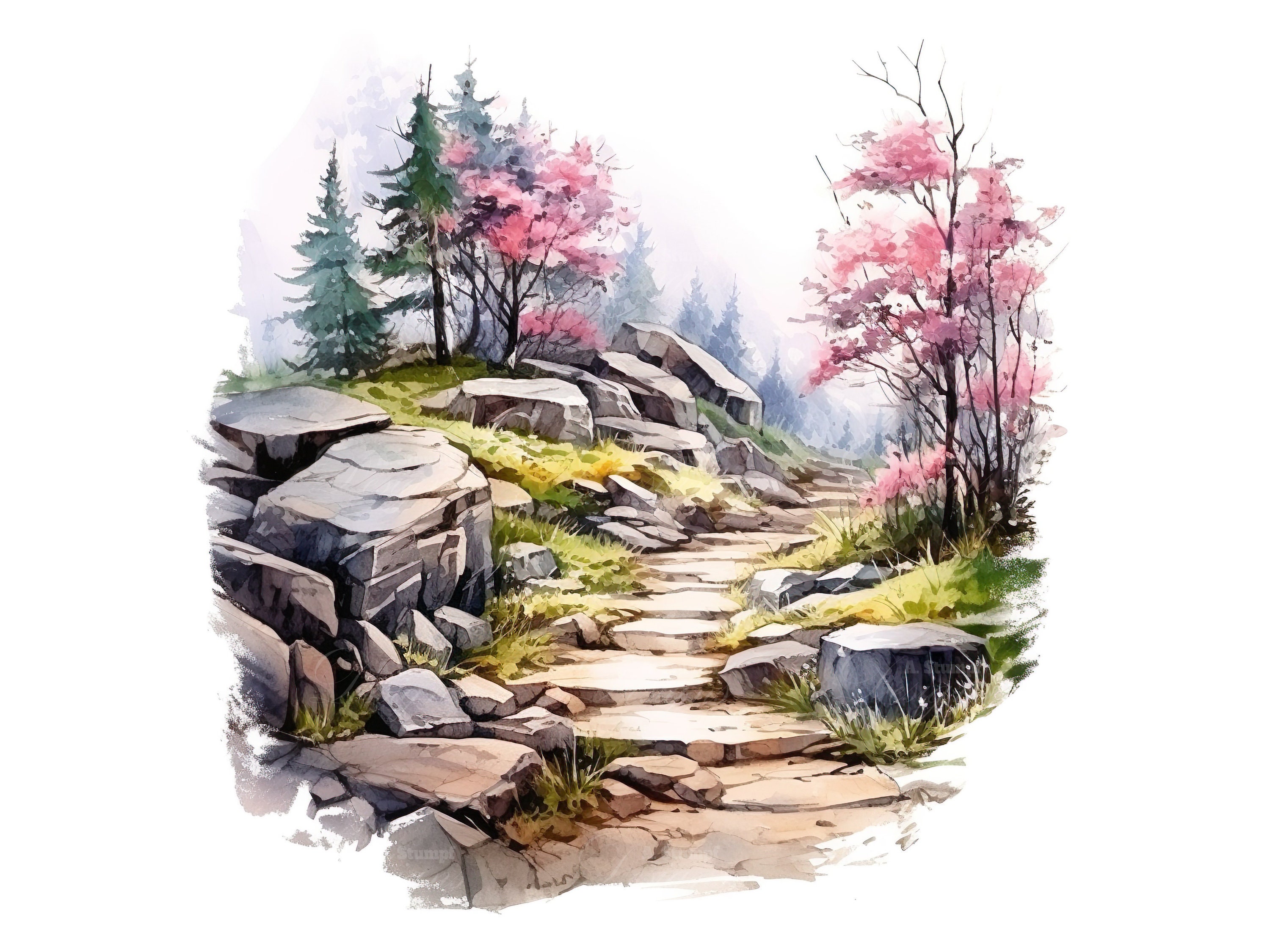 10 Rocky Hiking Trail in Spring Landscape Clipart Set Digital ...