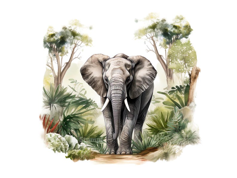 10 Elephant Clipart Set Digital Watercolor Painting African Safari ...