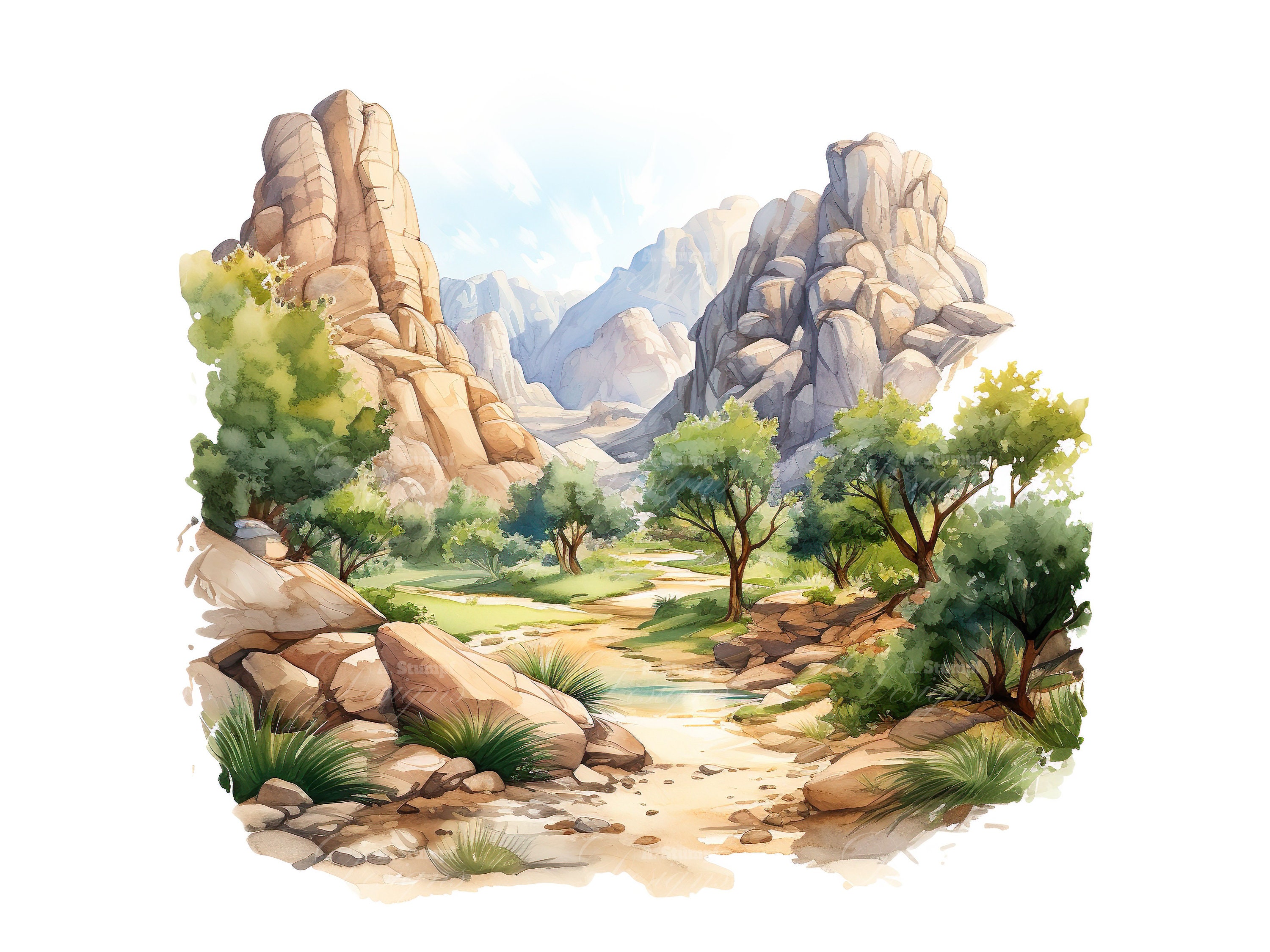 10 Rocky Landscape Clipart Summer Nature Digital Paintings Mountain ...