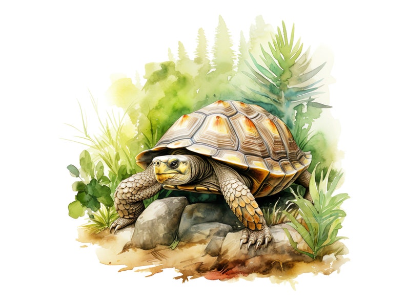 Tortoise Clipart Set, Watercolor Animal Illustration, Nature Graphics ...