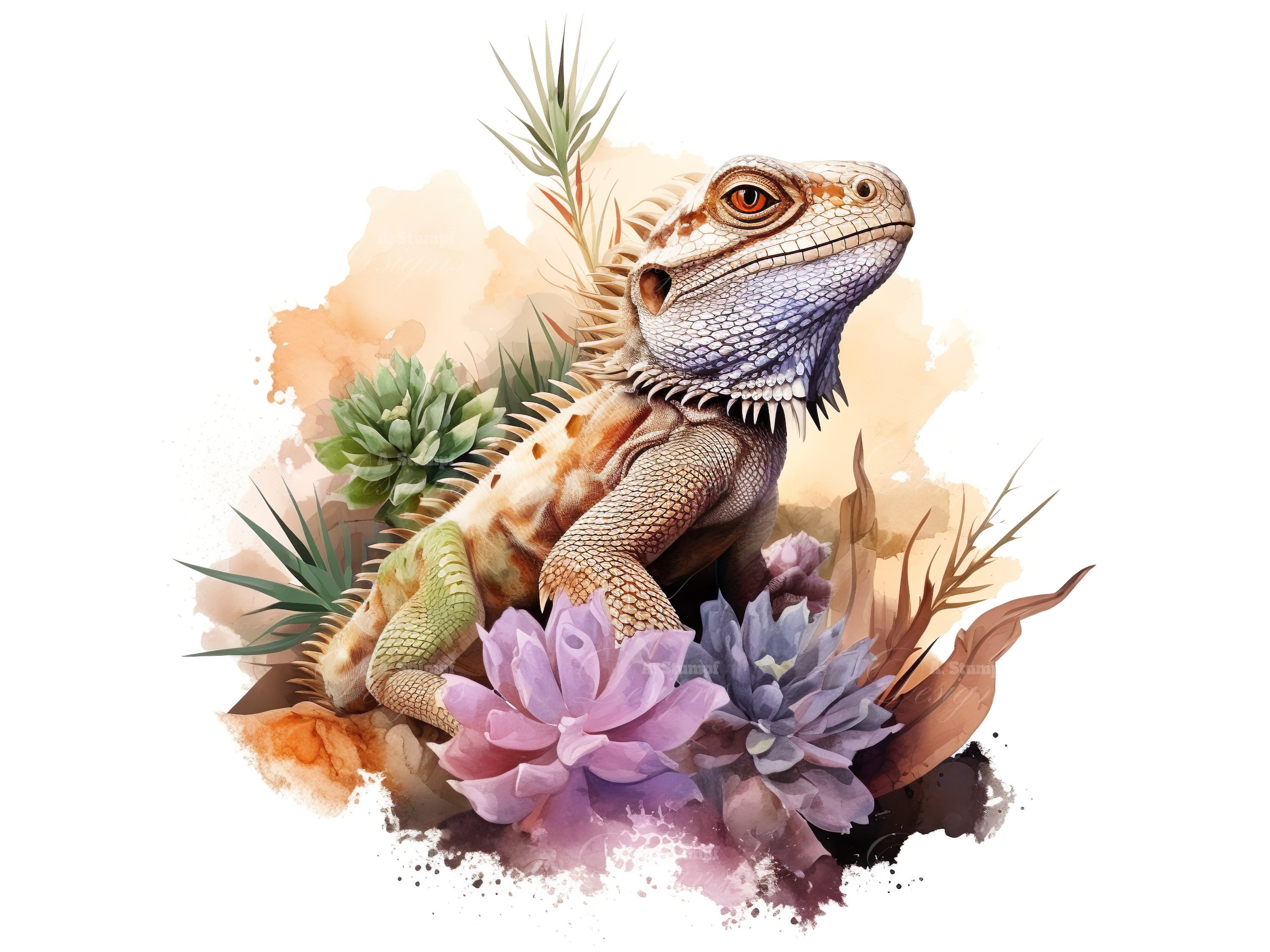 Bearded Dragon Lizard Watercolor Clipart Bundle Reptile Graphics Animal ...
