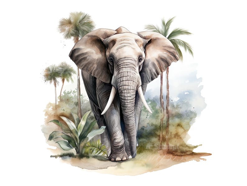 10 Elephant Clipart Set Digital Watercolor Painting African Safari ...