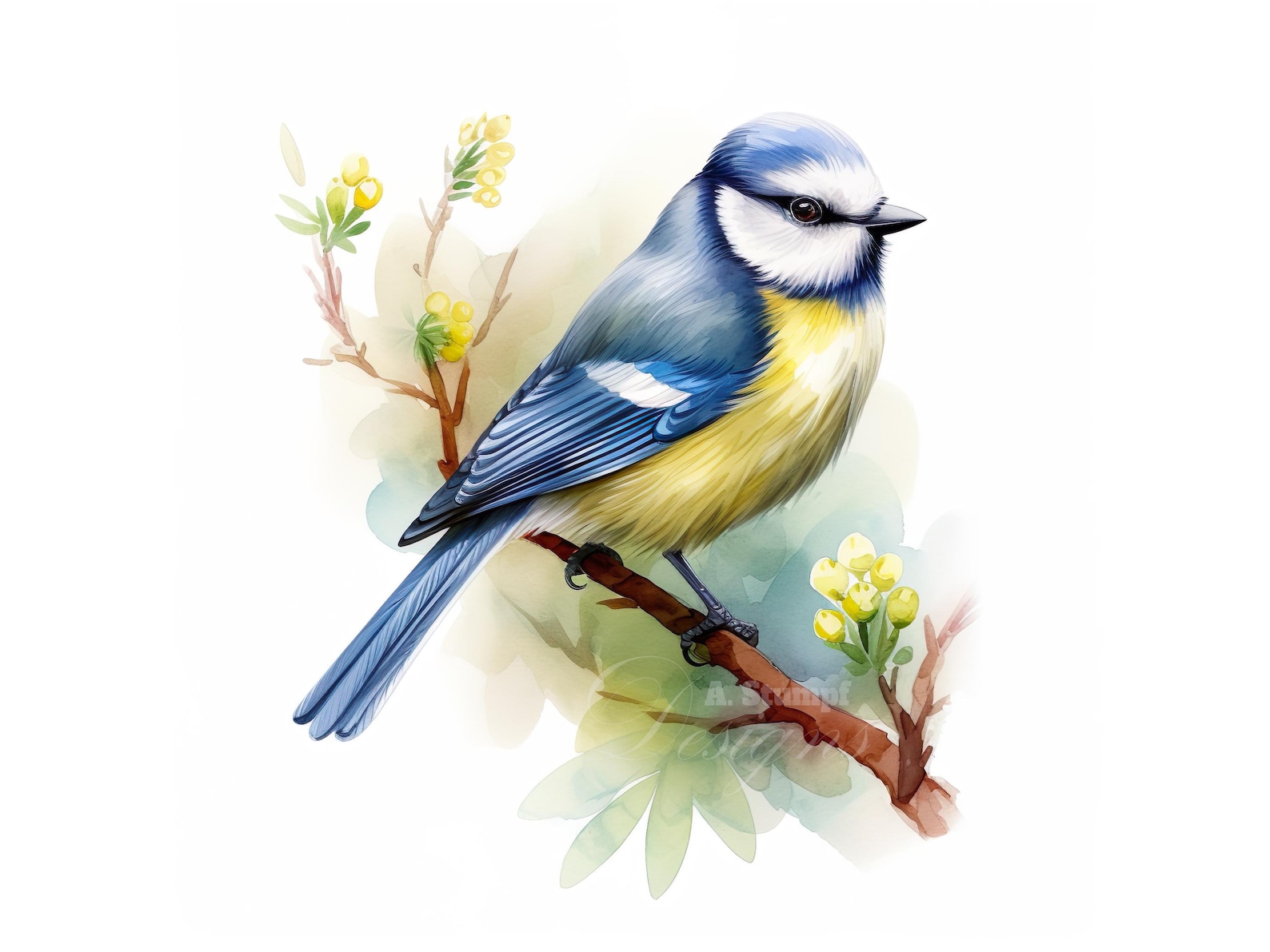 10 Blue Tit Bird Clipart Set Digital Watercolor Painting Forest ...