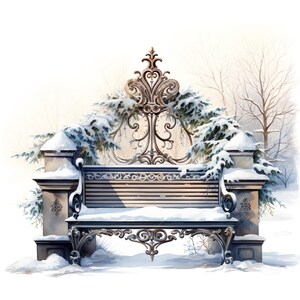 10 Bench in Winter Park Clipart Snowy Park Bench Illustration Winter ...