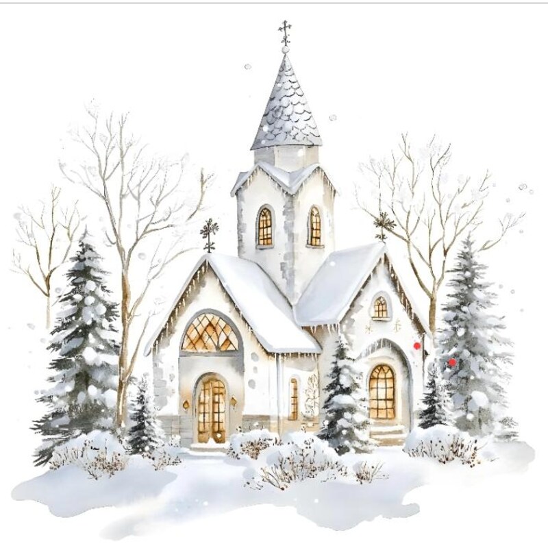 Snowy Church - Etsy