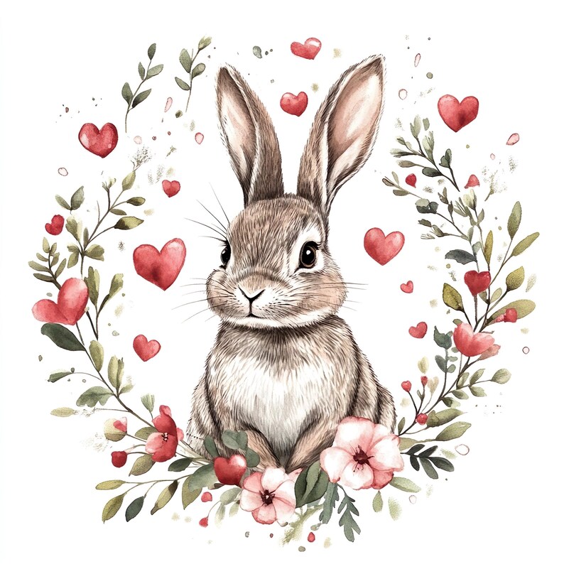 10 Bunny Valentines Day Wreath Clipart Set Digital Watercolor Painting ...