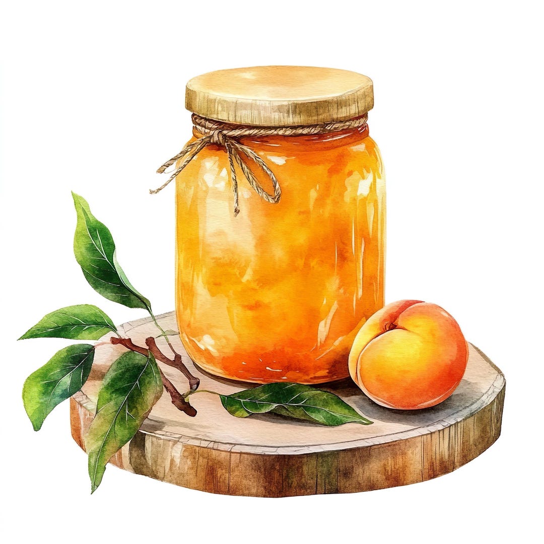 10 Peach Jam Jar Clipart Set Digital Watercolor Painting Marmalade ...