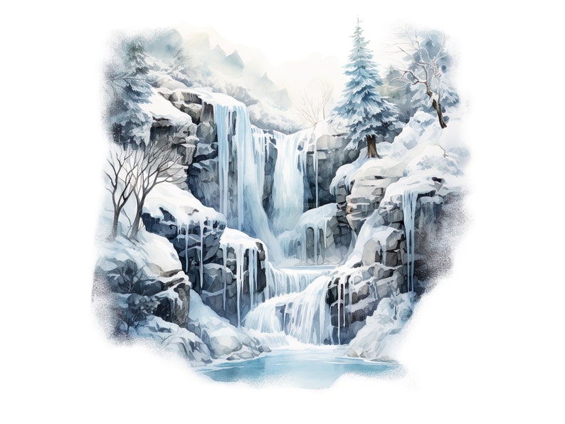 10 Winter Waterfall Clipart, Snowy Nature Illustrations, Icy Stream ...