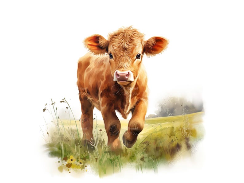 10 Calf Clipart Set Digital Watercolor Painting Farm Animal ...