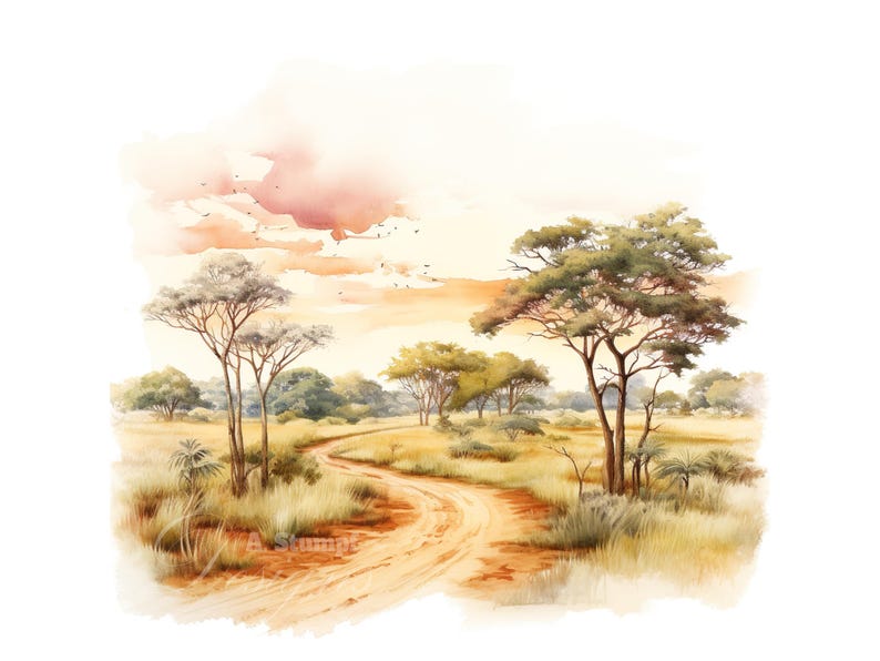 10 Savannah Landscape Clipart Set Panoramic Digital Watercolor Painting ...
