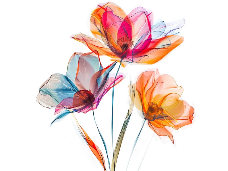 10 Abstract Flowers Clipart Set Digital Watercolor Blooms Painting ...