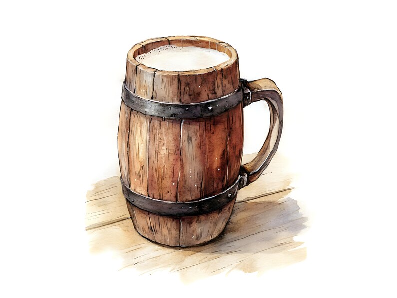 10 Medieval Wooden Beer Mug Clipart Set Digital Watercolor Painting ...