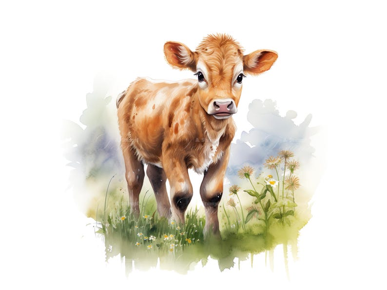 10 Calf Clipart Set Digital Watercolor Painting Farm Animal ...