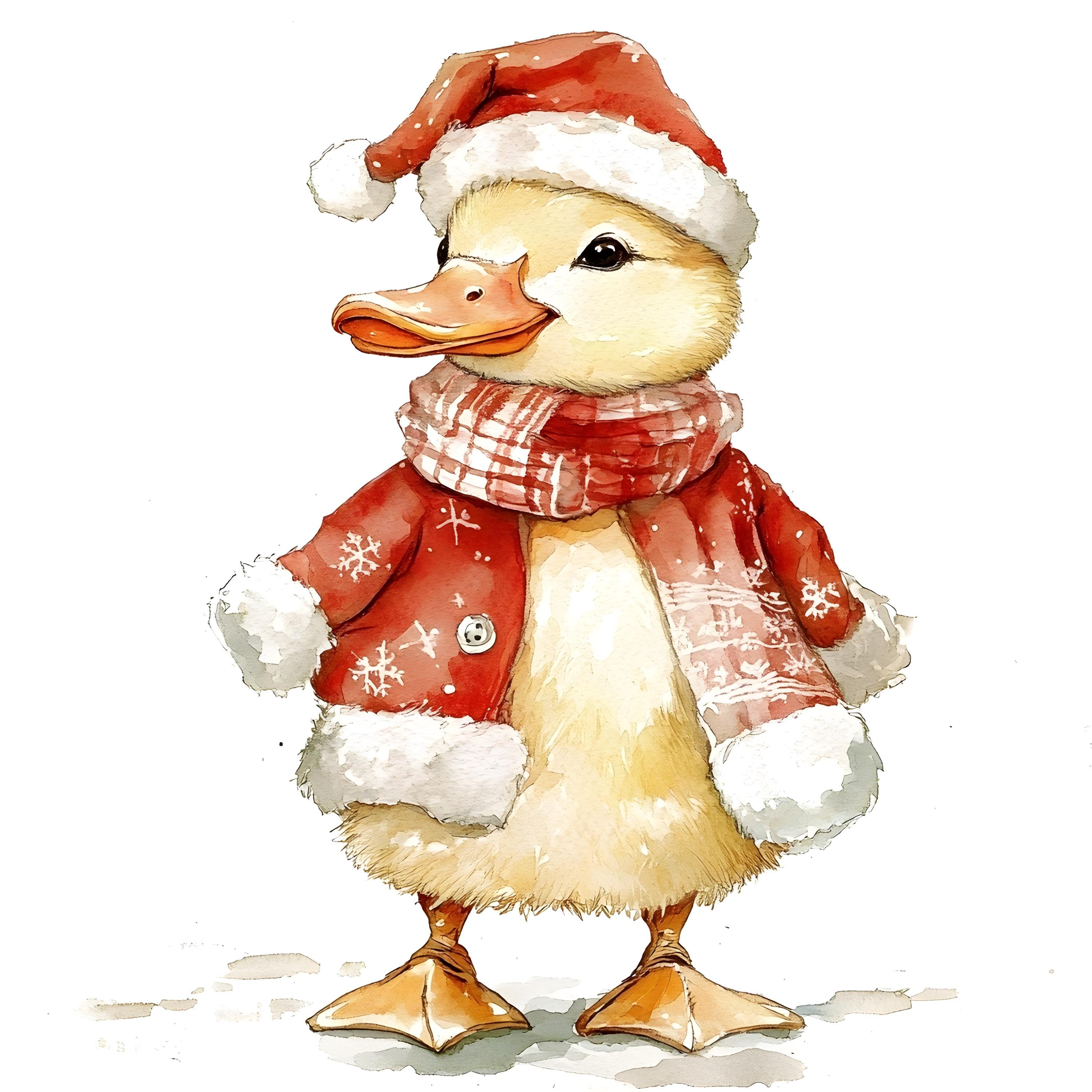 10 Funny Christmas Duck Clipart Set Digital Watercolor Painting Festive ...