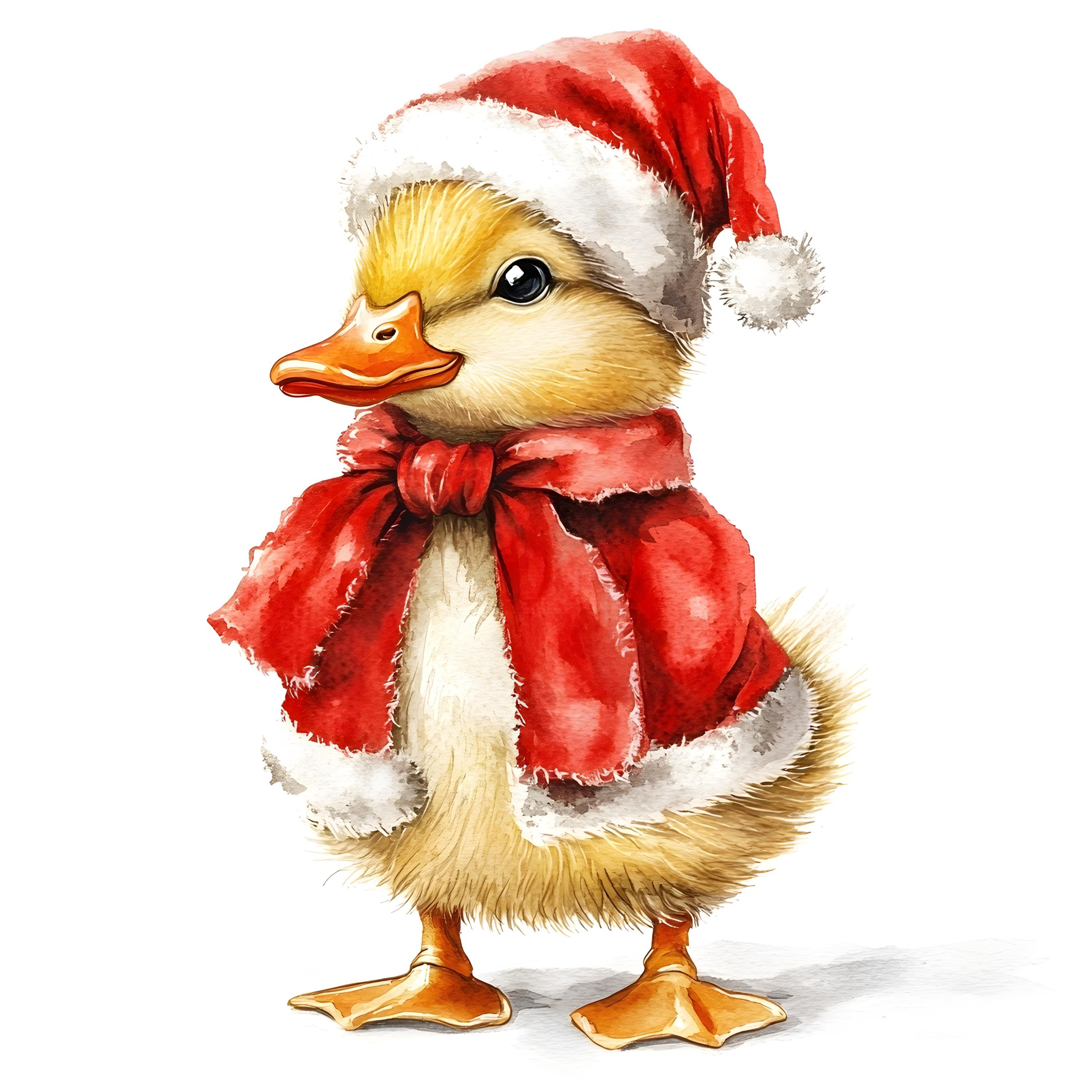 10 Funny Christmas Duck Clipart Set Digital Watercolor Painting Festive ...