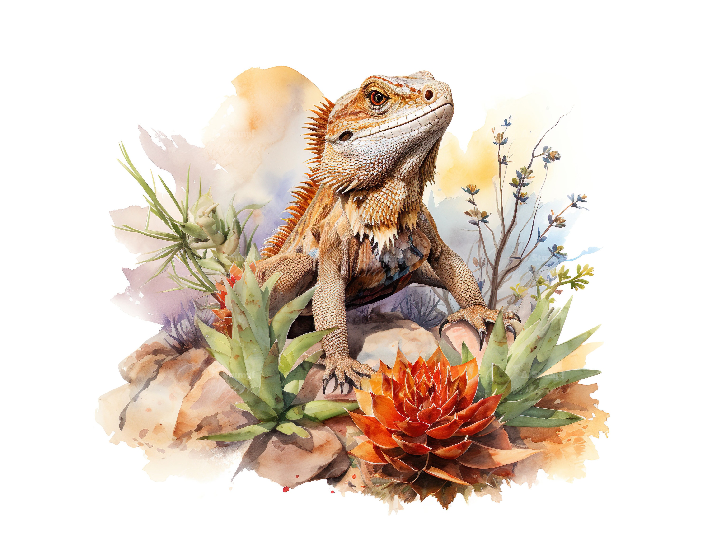 Bearded Dragon Lizard Watercolor Clipart Bundle Reptile Graphics Animal ...