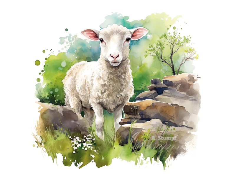 10 Wooly Fluffy Sheep Clipart Set Digital Watercolor Painting Farm ...