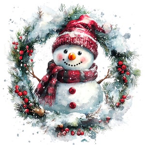 10 Snowman Clipart Set, Christmas Wreath Decoration, Winter Wonderland ...