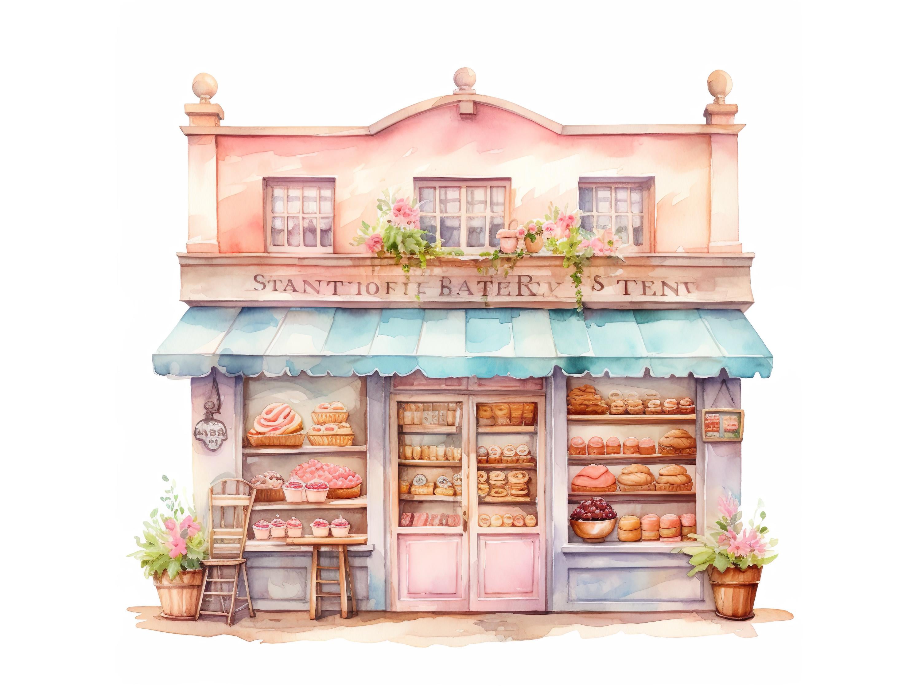 10 Bakery Store Clipart Set Digital Watercolor Painting Cake Shop ...