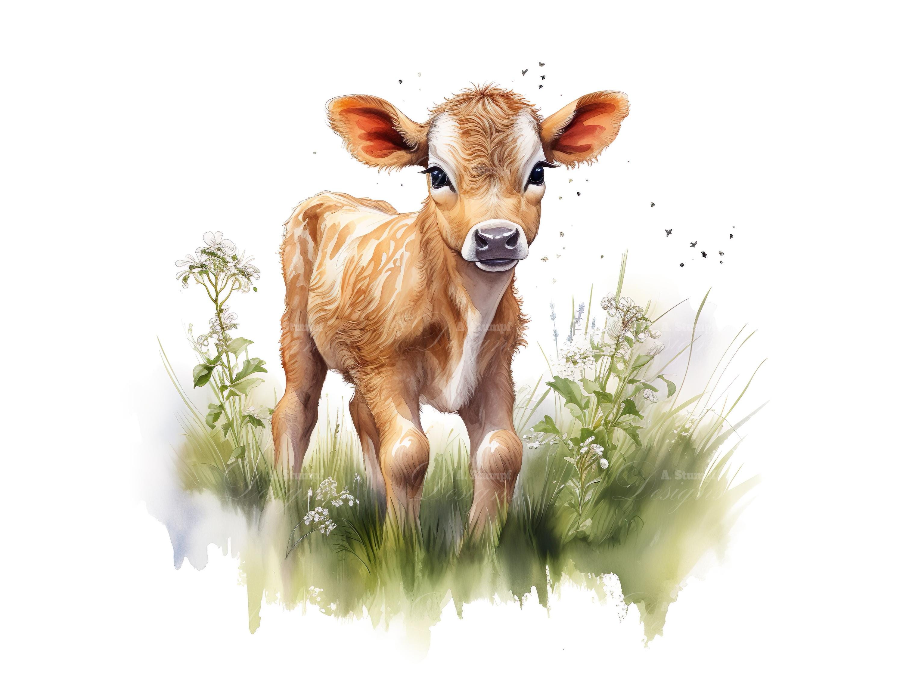 10 Calf Clipart Set Digital Watercolor Painting Farm Animal ...