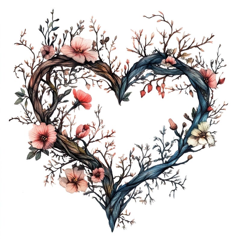 10 Heart of Forest Clipart Set Digital Watercolor Painting Entwined ...