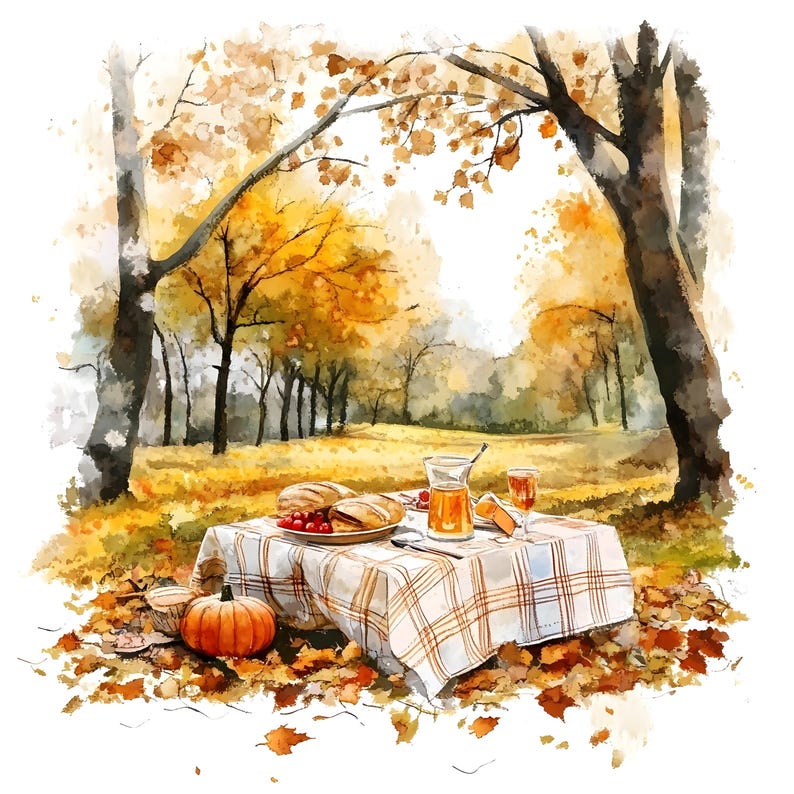 10 Picnic Autumn Scenery Clipart Digital Watercolor Rustic Fall ...